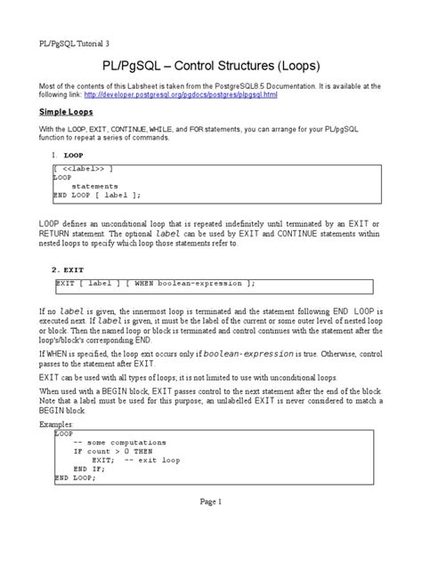 pl pgsql control structures loops pdf control flow areas of computer science