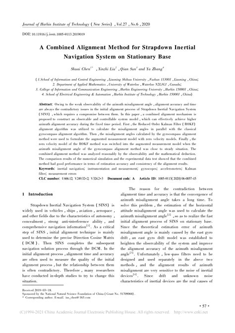 pdf a combined alignment method for strapdown inertial navigation system on stationary base