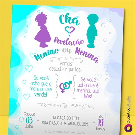 Convite Virtual Chá Revelação Quântica Studio para enviar por Whatsapp