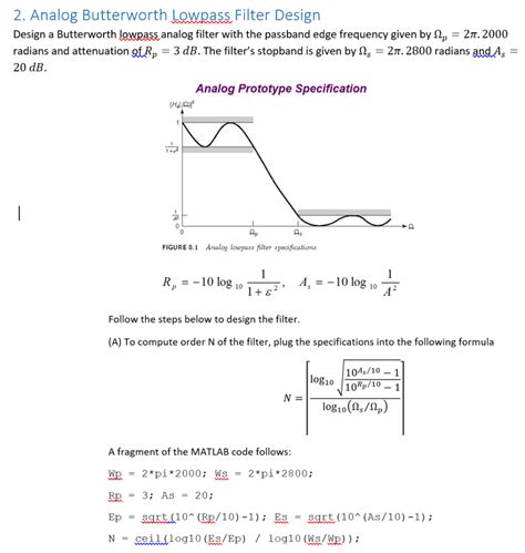 solved 2 analog butterworth lowpass filter design design a