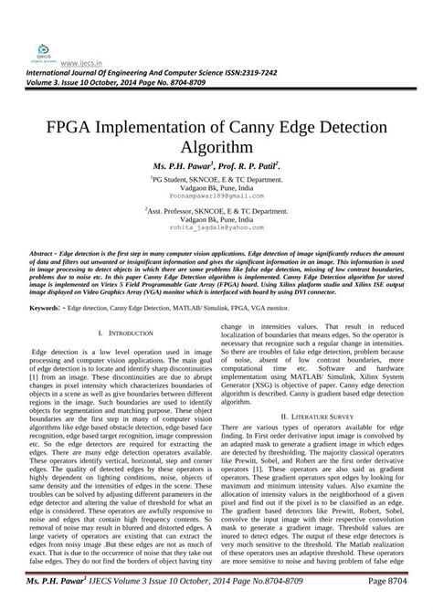 pdf fpga implementation of canny edge detection … ijecs pdfvhdl and simulates the results in