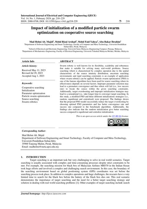 pdf impact of initialization of a modified particle swarm optimization on cooperative source