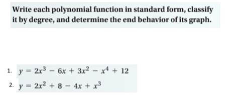 solved write each polynomial function in standard form
