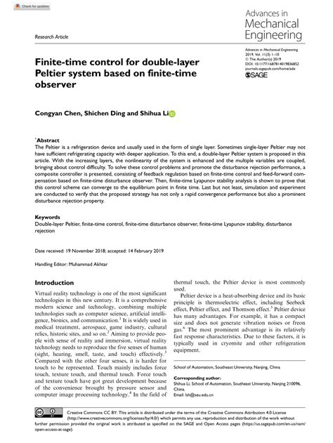 pdf finite time control for double layer peltier system based on finite time observer