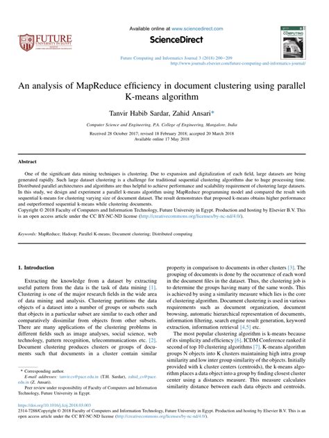pdf an analysis of mapreduce efficiency in document clustering using parallel k means algorithm