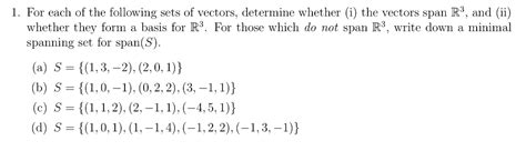 solved 1 for each of the following sets of vectors