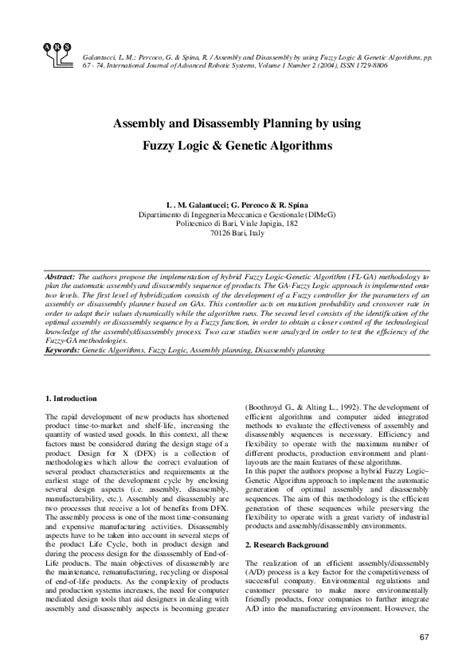 pdf assembly and disassembly planning by using fuzzy logic and genetic algorithms luigi maria