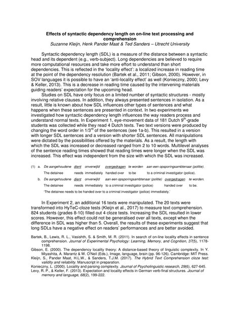 pdf effects of syntactic dependency length on on line text processing and comprehension