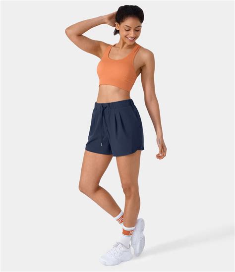 Womens High Waisted Elastic Waistband Drawstring Ruched Side Pocket Casual Shorts 3 Halara