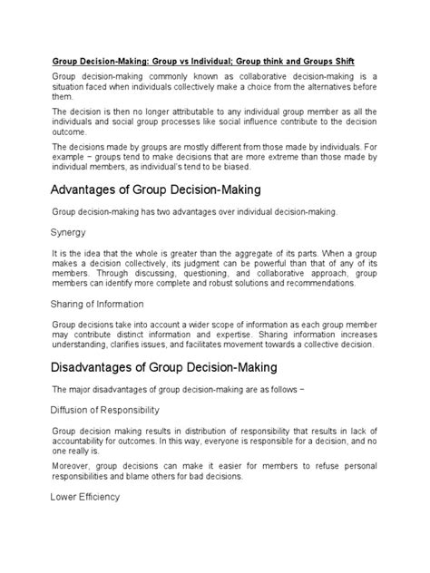 advantages of group decision making pdf group decision making brainstorming