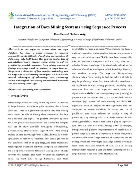 pdf irjet integration of data mining systems using sequence process irjet journal and ram