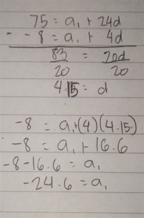 given two terms in the arithmetic sequence a5 8 and a25 75 find a1 brainly ph