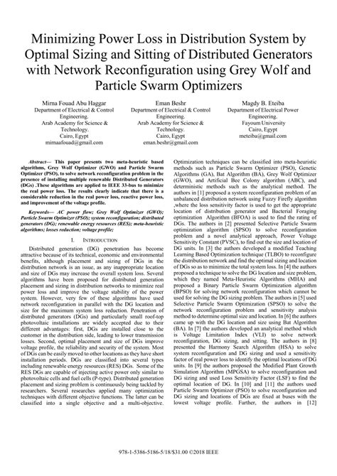 pdf minimizing power loss in distribution system by optimal sizing and sitting of distributed