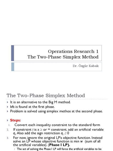 operations research 1 the two phase simplex method dr Özgür kabak pdf mathematics of