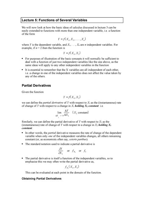 functions of several variables a function of the form y f x x 1 2 xn where y is the