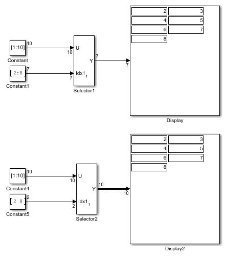 index options with the selector block matlab and simulink mathworks deutschland