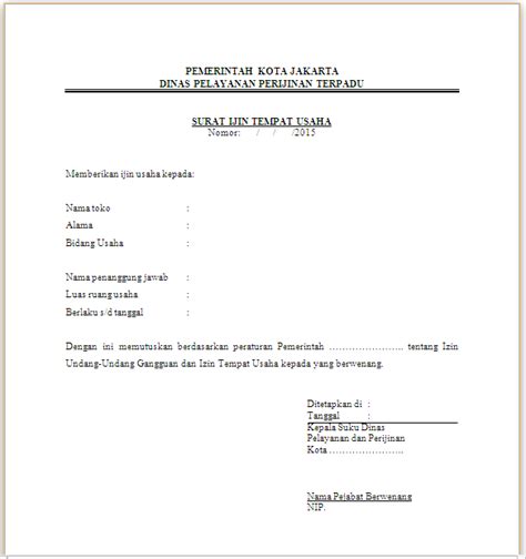 Contoh Surat Izin Tempat Usaha SITU