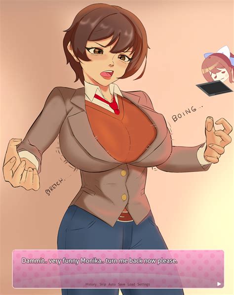 Rule 34 Big Breasts Breasts Brown Eyes Brown Hair Ddlc Text Box Doki Doki Literature Club