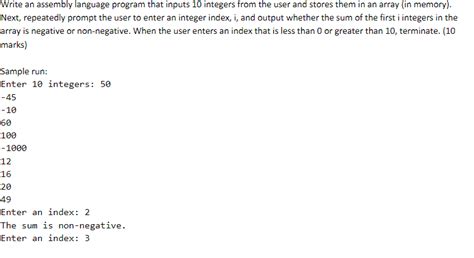 solved write an assembly language program that inputs 10