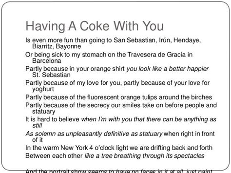 figurative language and imagery in having a coke with you by frank