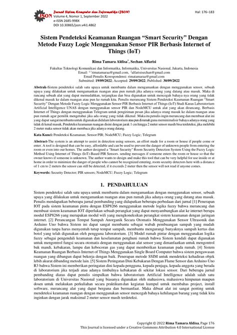 pdf sistem pendeteksi keamanan ruangan “smart security” dengan metode fuzzy logic menggunakan