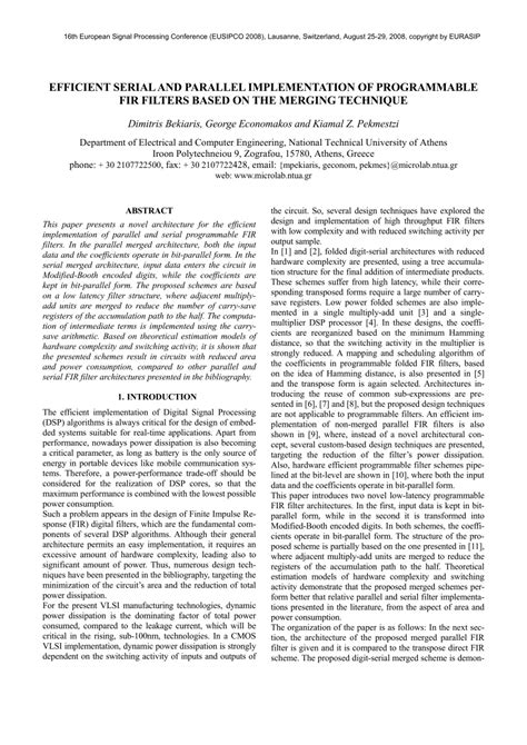 pdf efficient serial and parallel implementation of programmable fir filters based on the