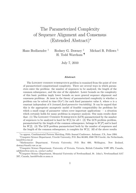 pdf the parameterized complexity of sequence alignment and consensus