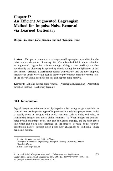 pdf an efficient augmented lagrangian method for impulse noise removal via learned dictionary