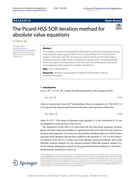 pdf the picard hss sor iteration method for absolute value equations