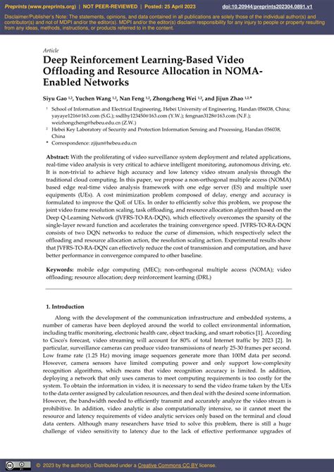 pdf deep reinforcement learning based video offloading and resource allocation in noma enabled