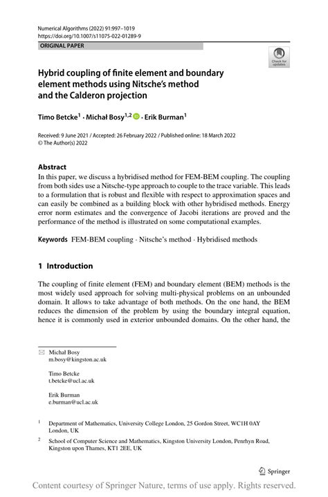pdf hybrid coupling of finite element and boundary element methods using nitsche s method and