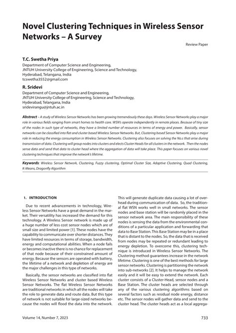 pdf novel clustering techniques in wireless sensor networks a survey