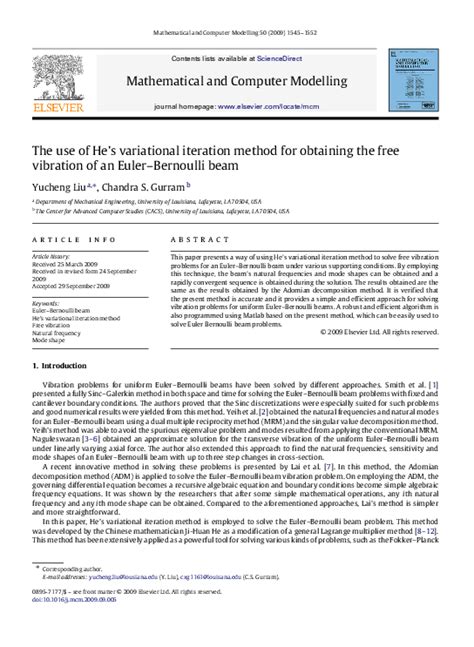 pdf the use of he s variational iteration method for obtaining the free vibration of an euler