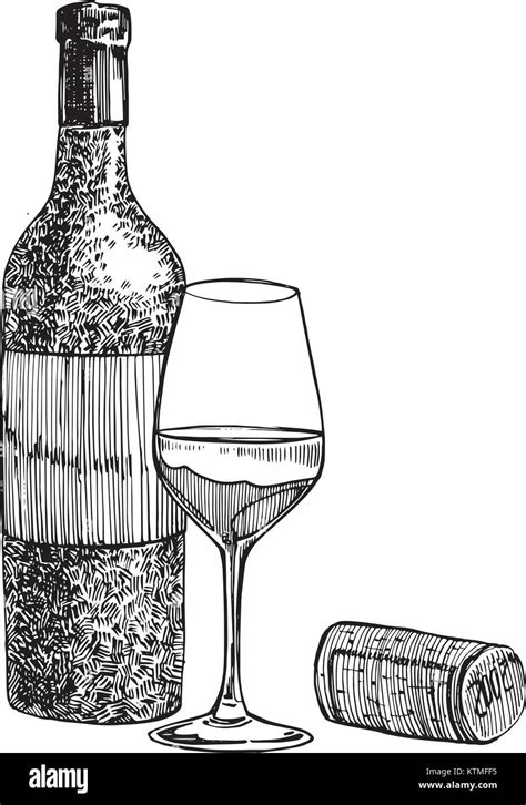 Wine Bottle And Glass Drawing