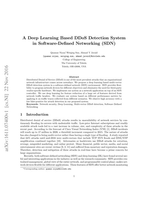 pdf a deep learning based ddos detection system in software defined networking sdn