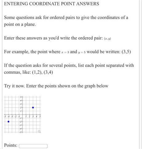 entering coordinate point answers some questions ask fo math