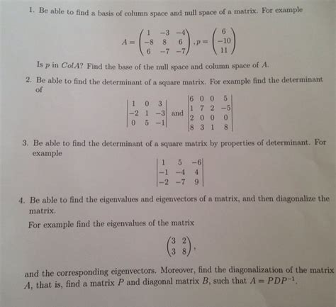 solved be able to find basis of column space and null space