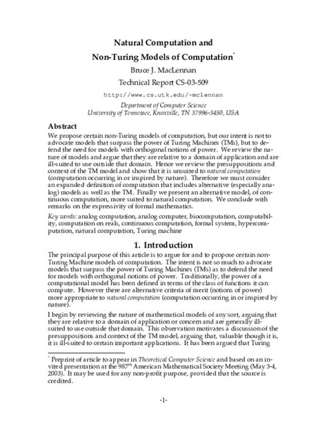 pdf natural computation and non turing models of computation bruce maclennan