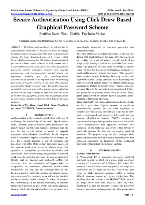 pdf secure authentication using click draw based graphical password scheme ijaers journal