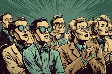Retro Group Of People Are Watching On The Silver Screen Pop Art Retro Stock Illustration