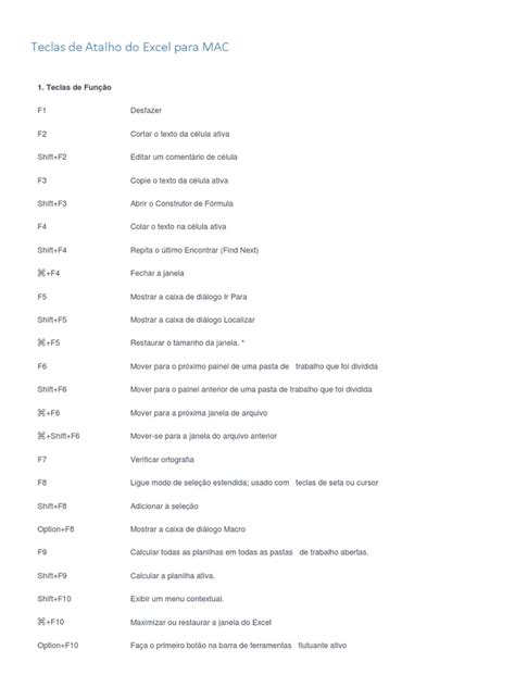 teclas de atalho do excel para mac pdf janela informática macro ciência da computação