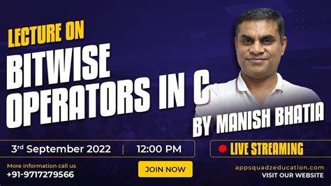 Bitwise Operators In C Language By Mr Manish Bhatia Sir CodeSquadz