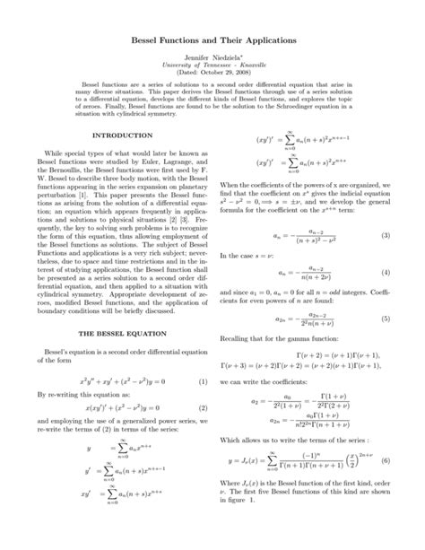 bessel functions and their applications jennifer niedziela