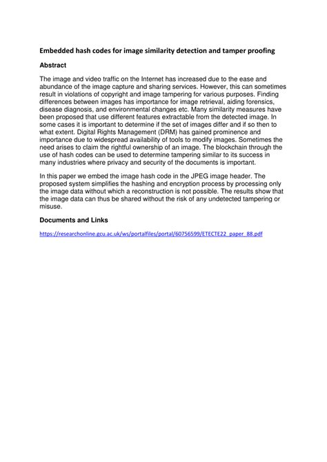 pdf embedded hash codes for image similarity detection and tamper proofing