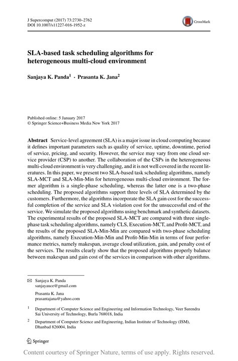sla based task scheduling algorithms for heterogeneous multi cloud environment request pdf