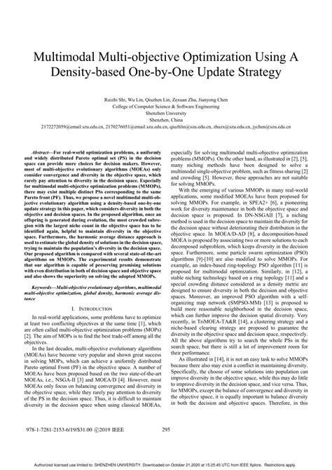 pdf multimodal multi objective optimization using a density based one by one update strategy