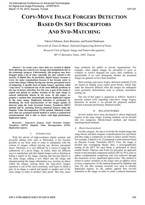 pdf copy move image forgery detection based on sift descriptors and svd matching