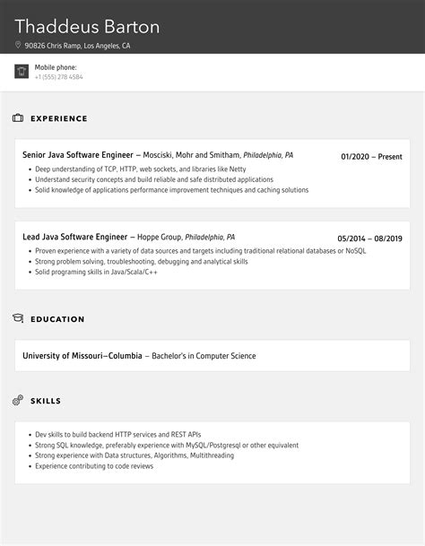 java software engineer resume samples velvet jobs