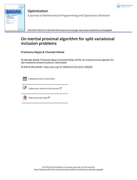 pdf on inertial proximal algorithm for split variational inclusion problems