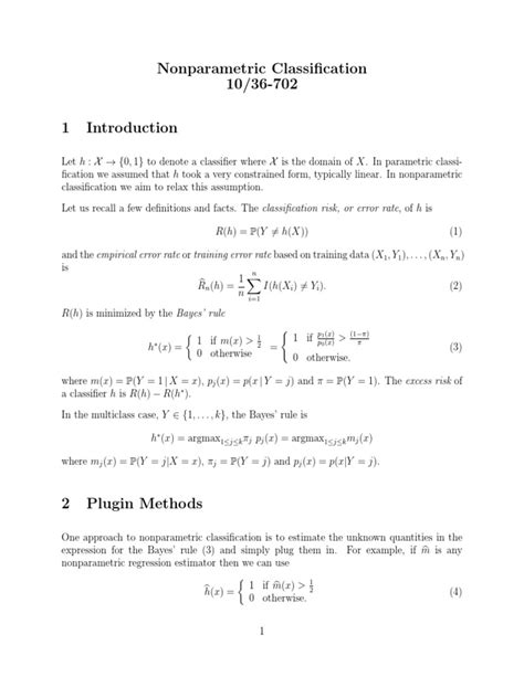 nonparametric classification an introduction to plugin methods classifiers based on density